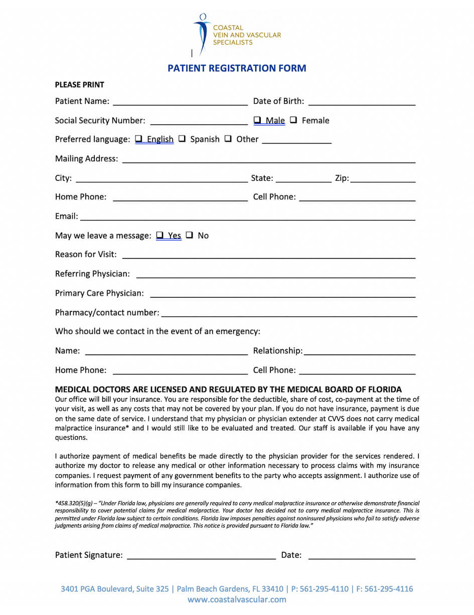 Patient Forms | Coastal Vascular